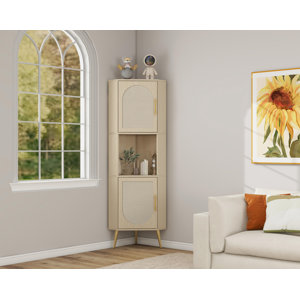 Bayou Breeze Corner cabinet, rattan door, freestanding corner table in small space, corner rack ...